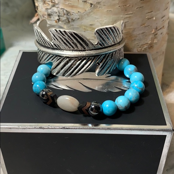 Rustic Cuff | Jewelry | 2 Rustic Cuff Bracelets Feather Rare Blue ...